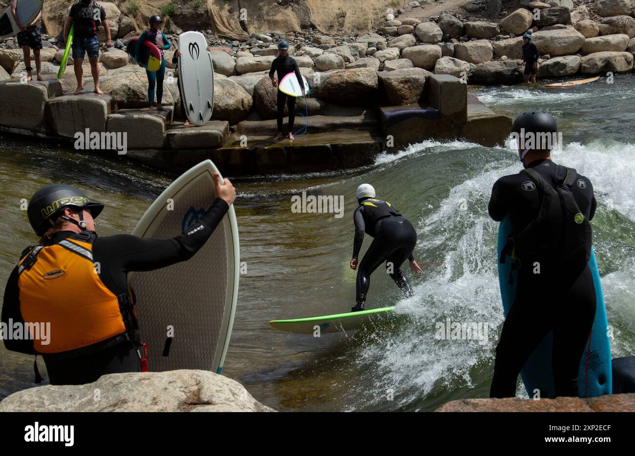 Salida, Colorado, USA. 1st Aug, 2024. Aug 1, 2024. A surfer carves a ...
