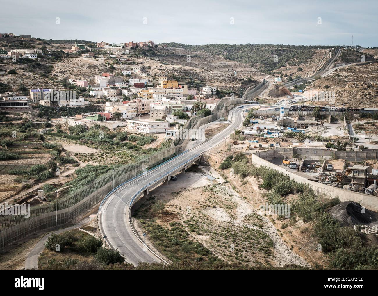 Aerial view of the European border fortification between Spain and ...