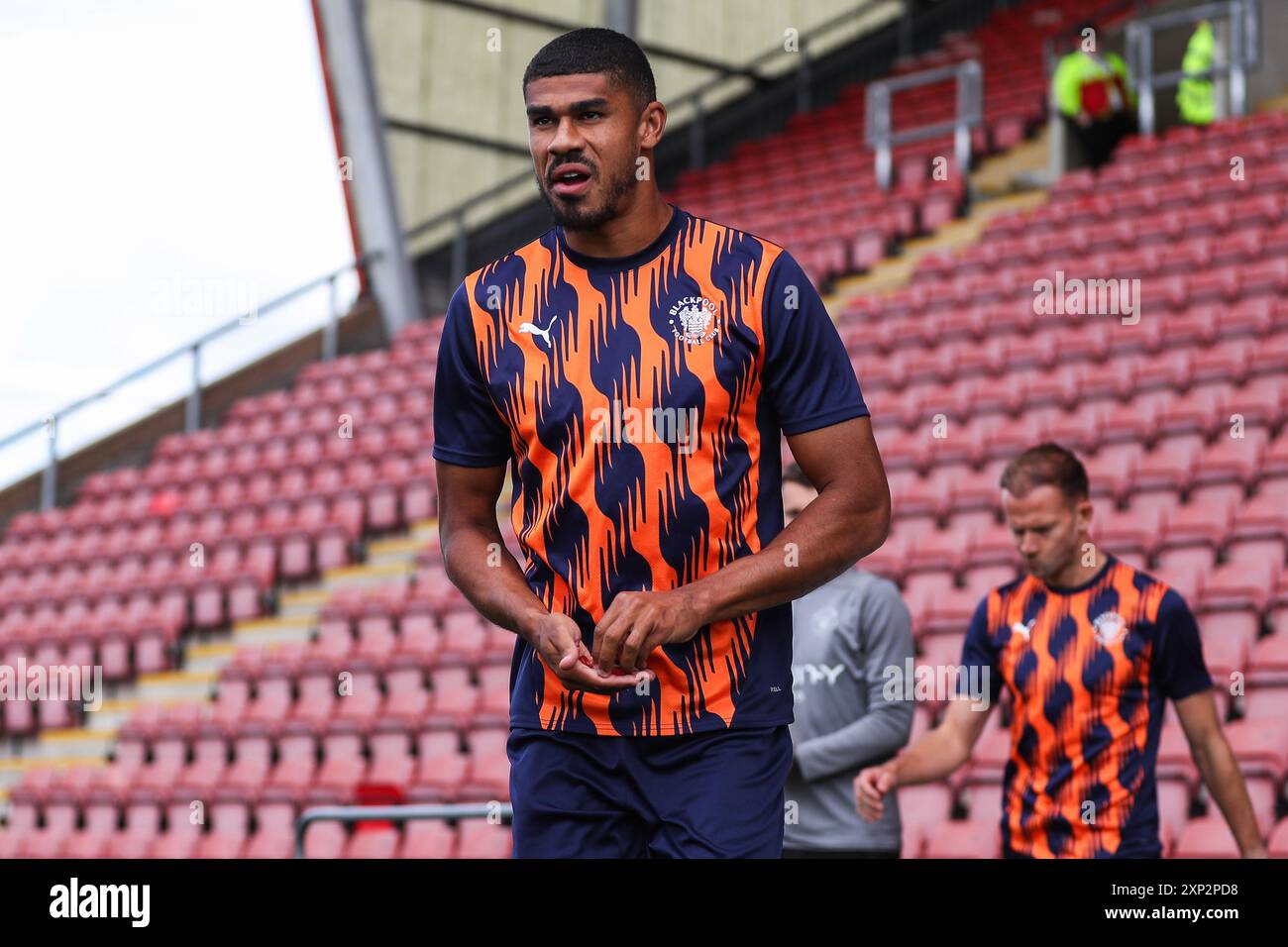Ash Fletcher of Blackpool during the pre-game warm up ahead of the Pre ...