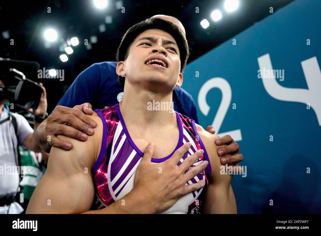 Carlos Edriel Yulo, of the Philippines, reacts after competing during ...