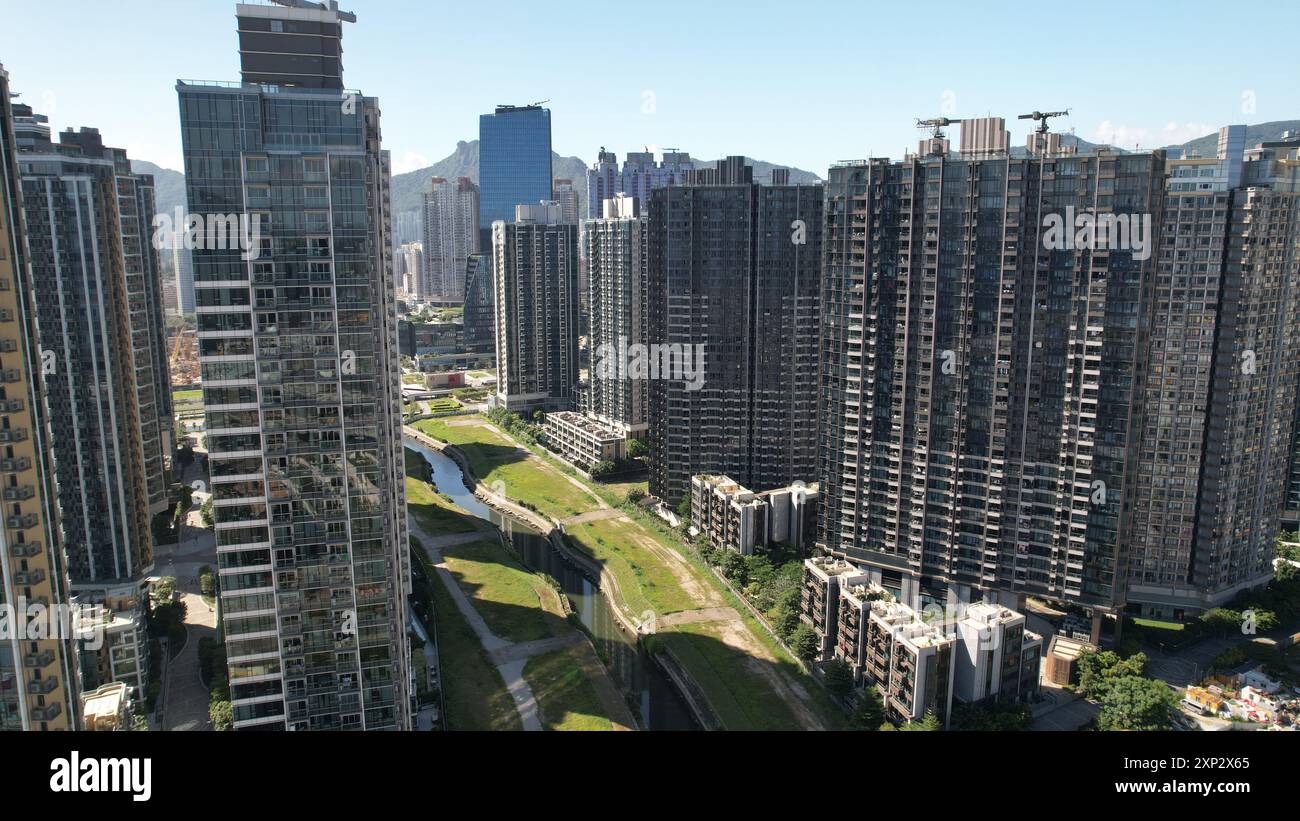 the scenery of dense housing in Hong Kong, new developing area in Kai ...
