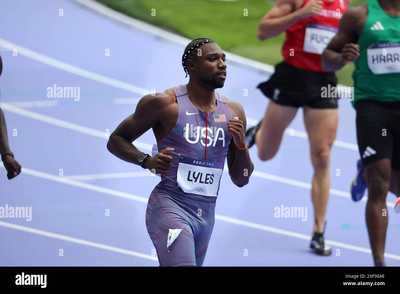Paris, France. 03rd Aug, 2024. Noah Lyles of the US ends his race for ...