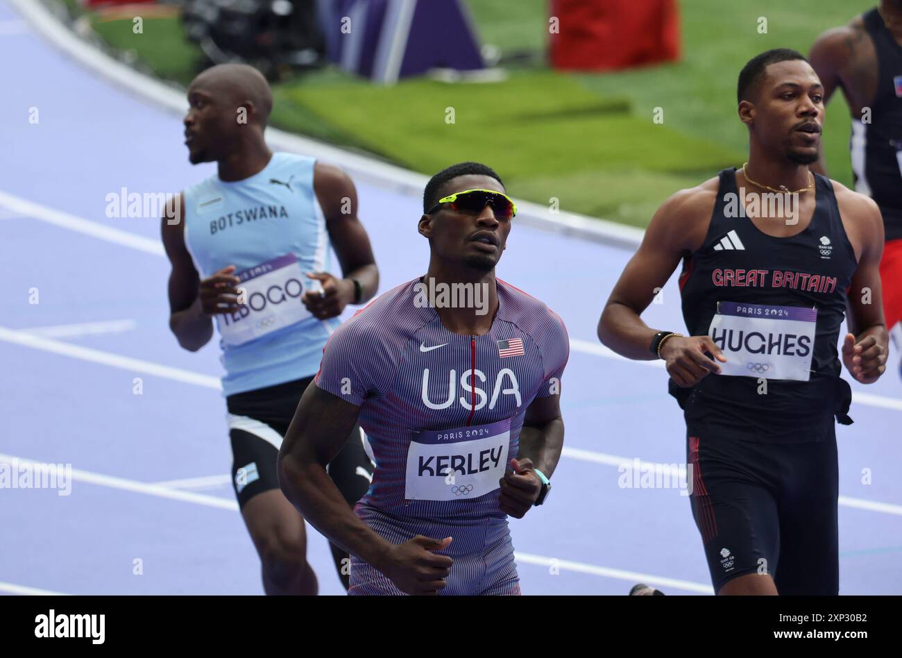 Paris, France. 03rd Aug, 2024. Fred Kurley of the US (C), Zharnel ...