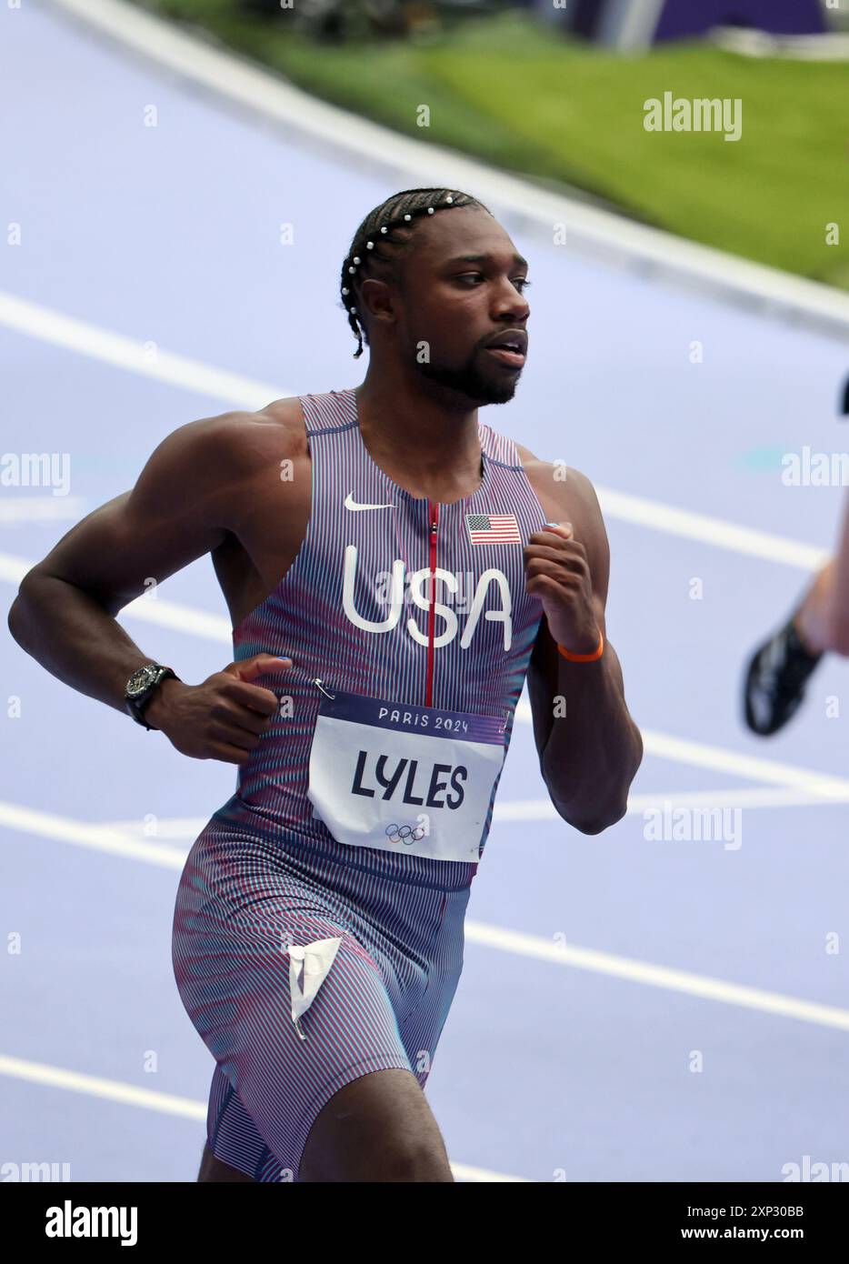 Paris, France. 03rd Aug, 2024. Noah Lyles of the US ends his race for ...