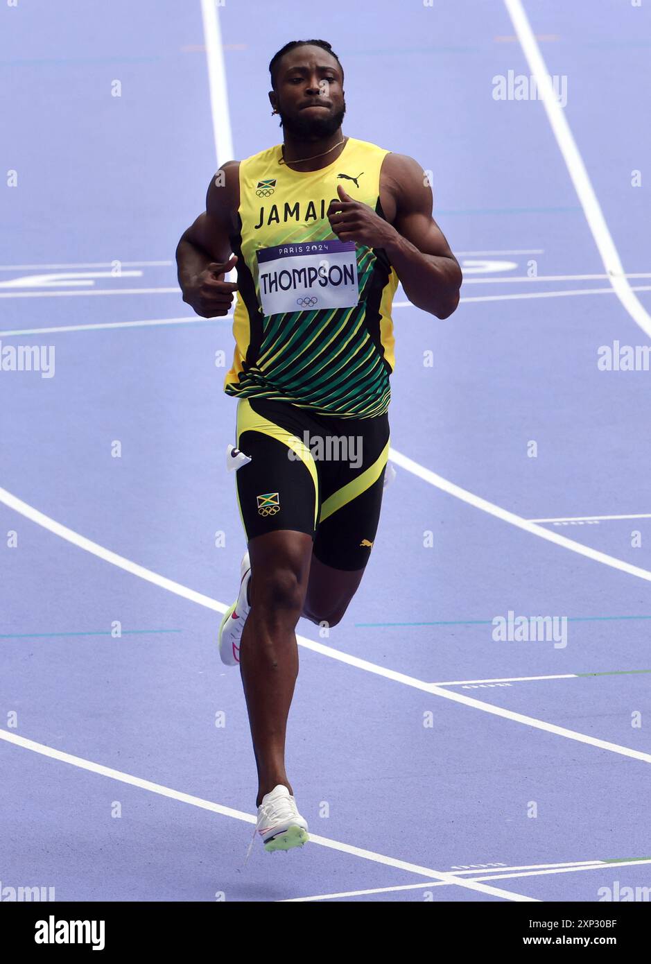 Paris, France. 03rd Aug, 2024. Kishane Thompson of Jamaica runs during ...