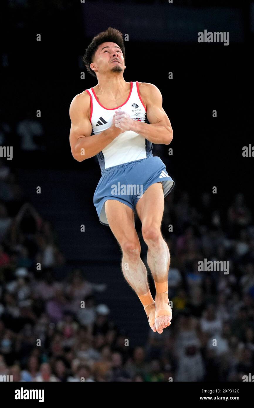 Jake Jarman, of Britain, competes during the men's artistic gymnastics ...