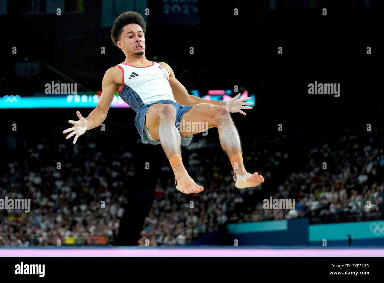 Jake Jarman, of Britain, competes during the men's artistic gymnastics ...
