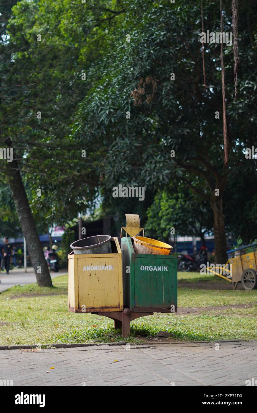 Trash bins in open public spaces in the middle of Malang city that look ...
