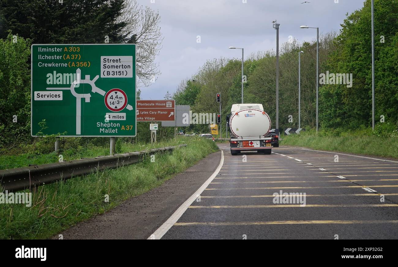 A sign approaching a junction on the A303 trunk road in Somerset Stock ...