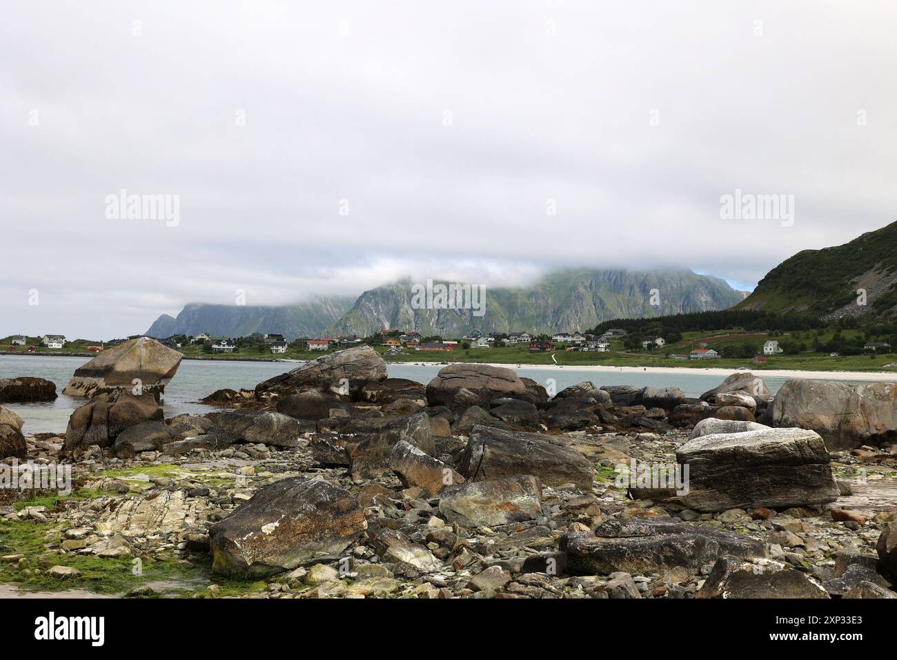 Coastal landscape of the small community of Flakstad on the Lofoten ...