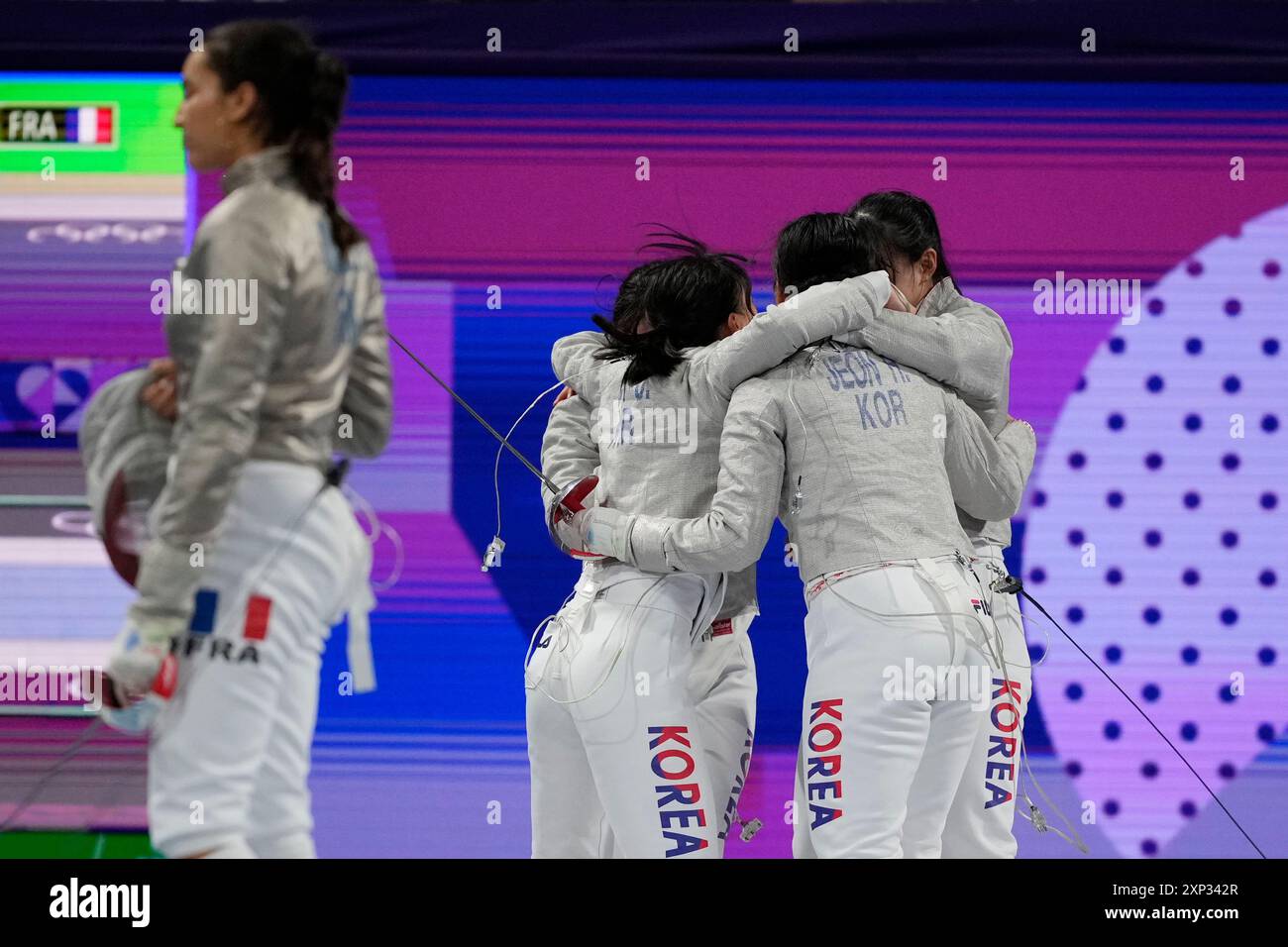 South Korea's fencers Yoon Jisu, Jeon Hayoung, Choi Sebin and Jeon ...