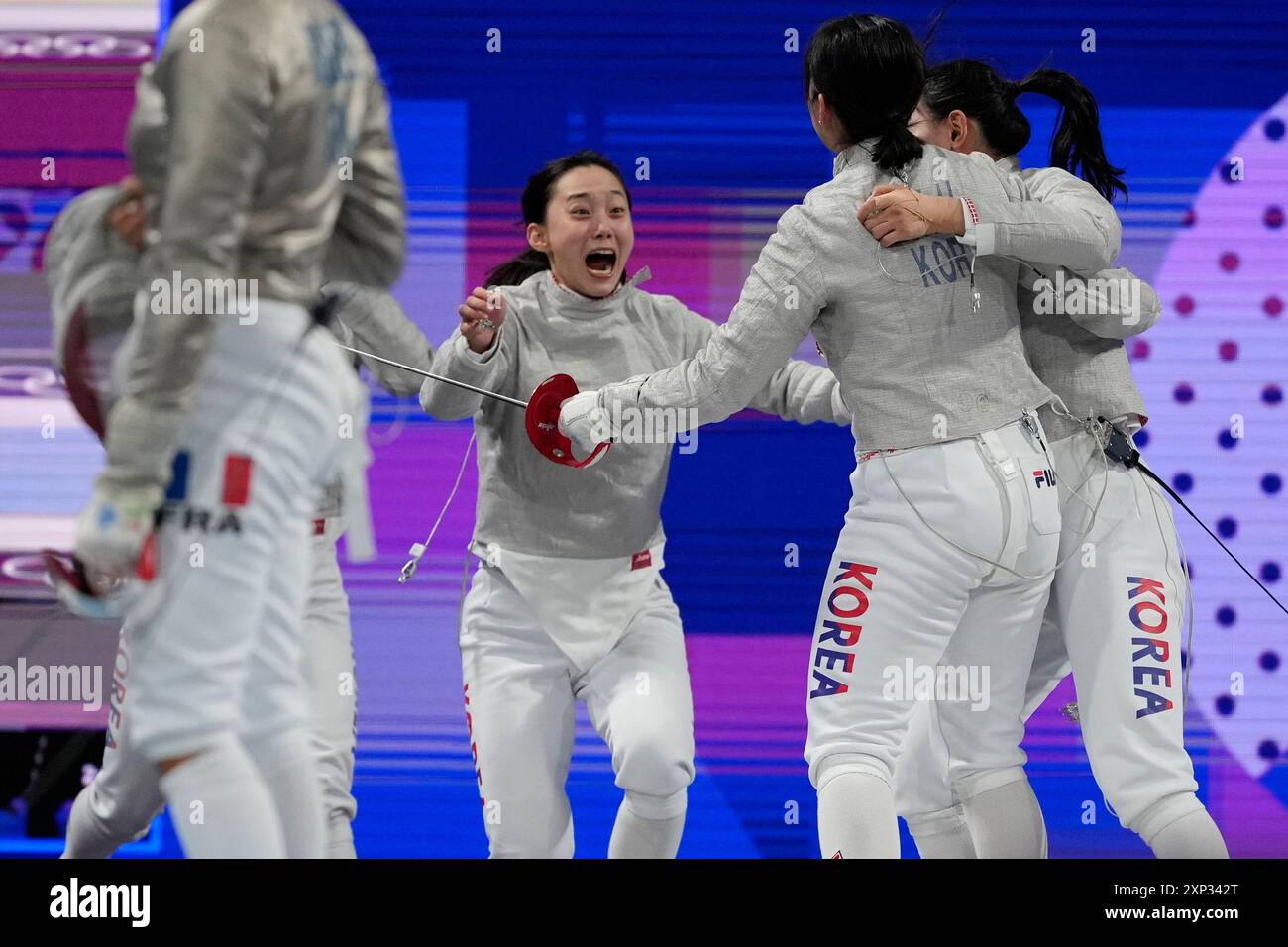 South Korea's fencers Yoon Jisu, Jeon Hayoung, Choi Sebin and Jeon ...