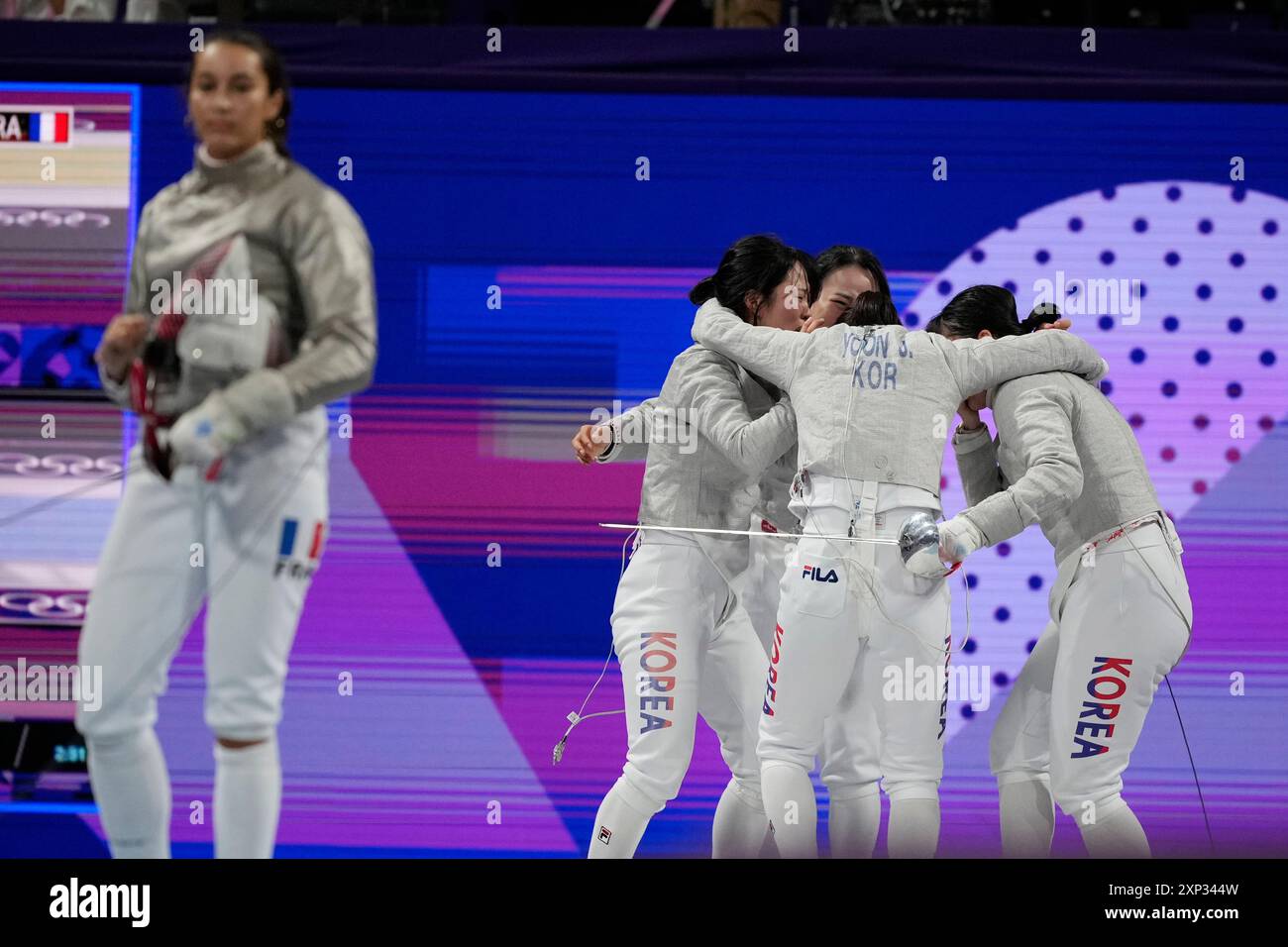South Korea's fencers Yoon Jisu, Jeon Hayoung, Choi Sebin and Jeon ...