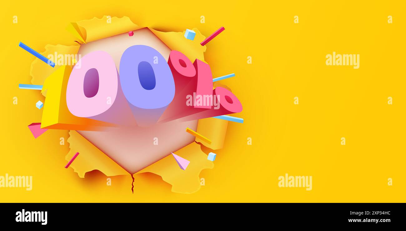 Yellow ripped paper. 100 Percent Off. Mega Sale Banner. Vector ...