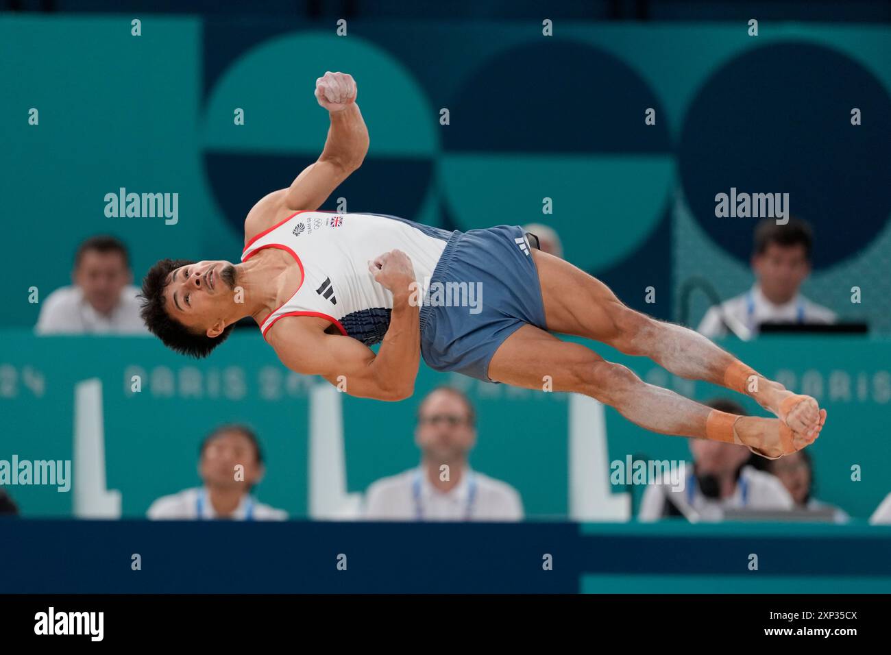 Jake Jarman, of Britain, competes during the men's artistic gymnastics ...