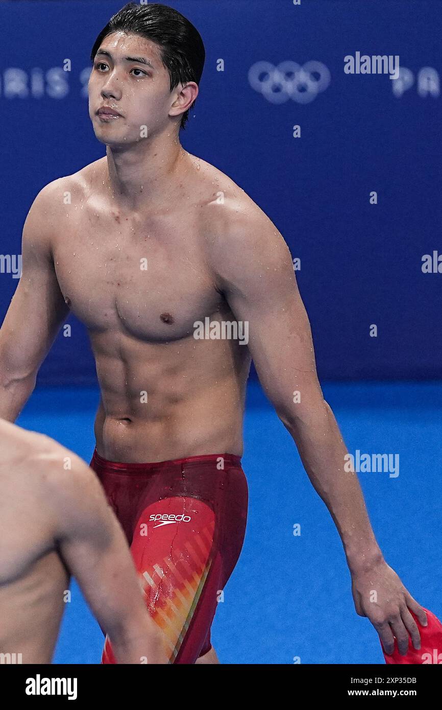 Paris, France. 3rd Aug, 2024. Fei Liwei of China reacts after the men's ...