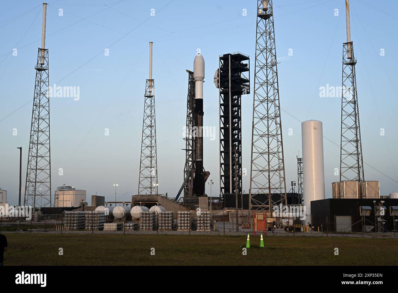A SpaceX Falcon 9 rocket is prepared to launch the Northrop Grumman ...