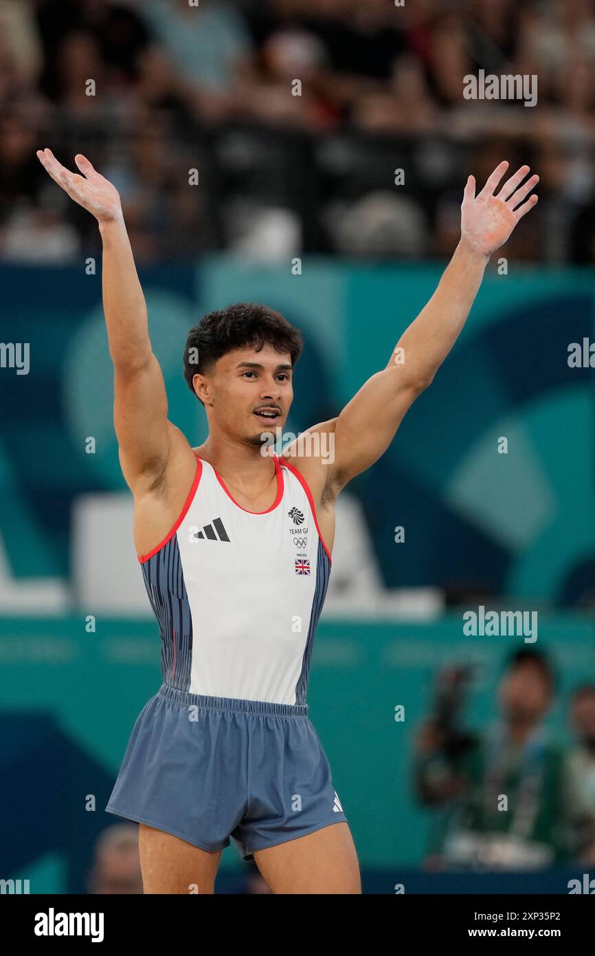 Jake Jarman, of Britain, competes during the men's artistic gymnastics ...