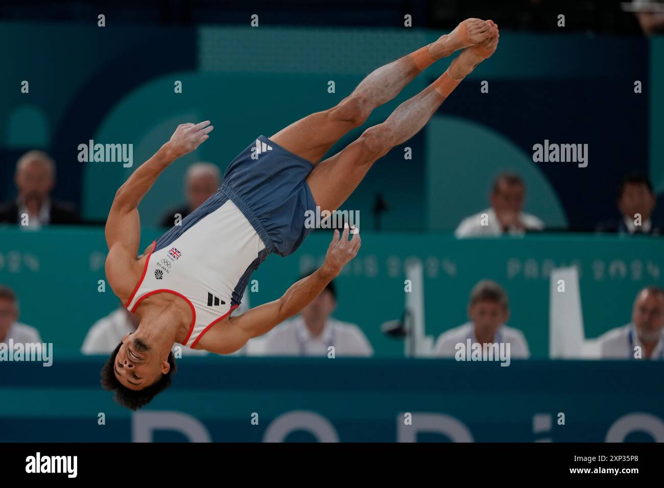 Jake Jarman, of Britain, competes during the men's artistic gymnastics ...