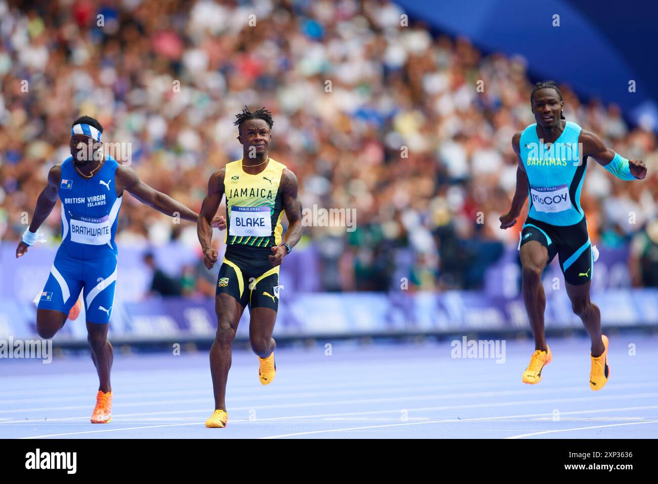 Ackeem Blake of Team Jamaica compete during the Men's 100m Round 1 on ...