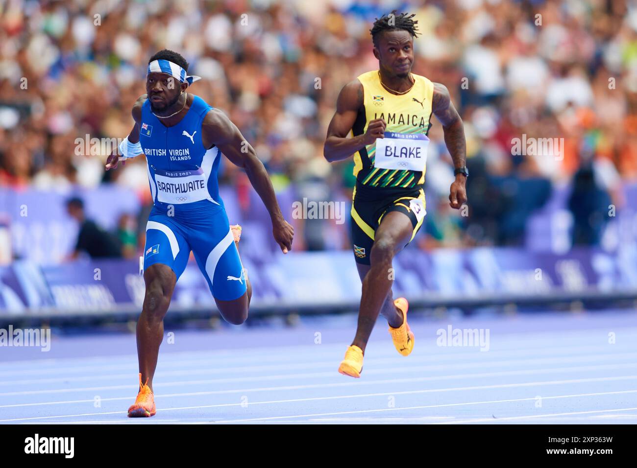 Ackeem Blake of Team Jamaica compete during the Men's 100m Round 1 on ...