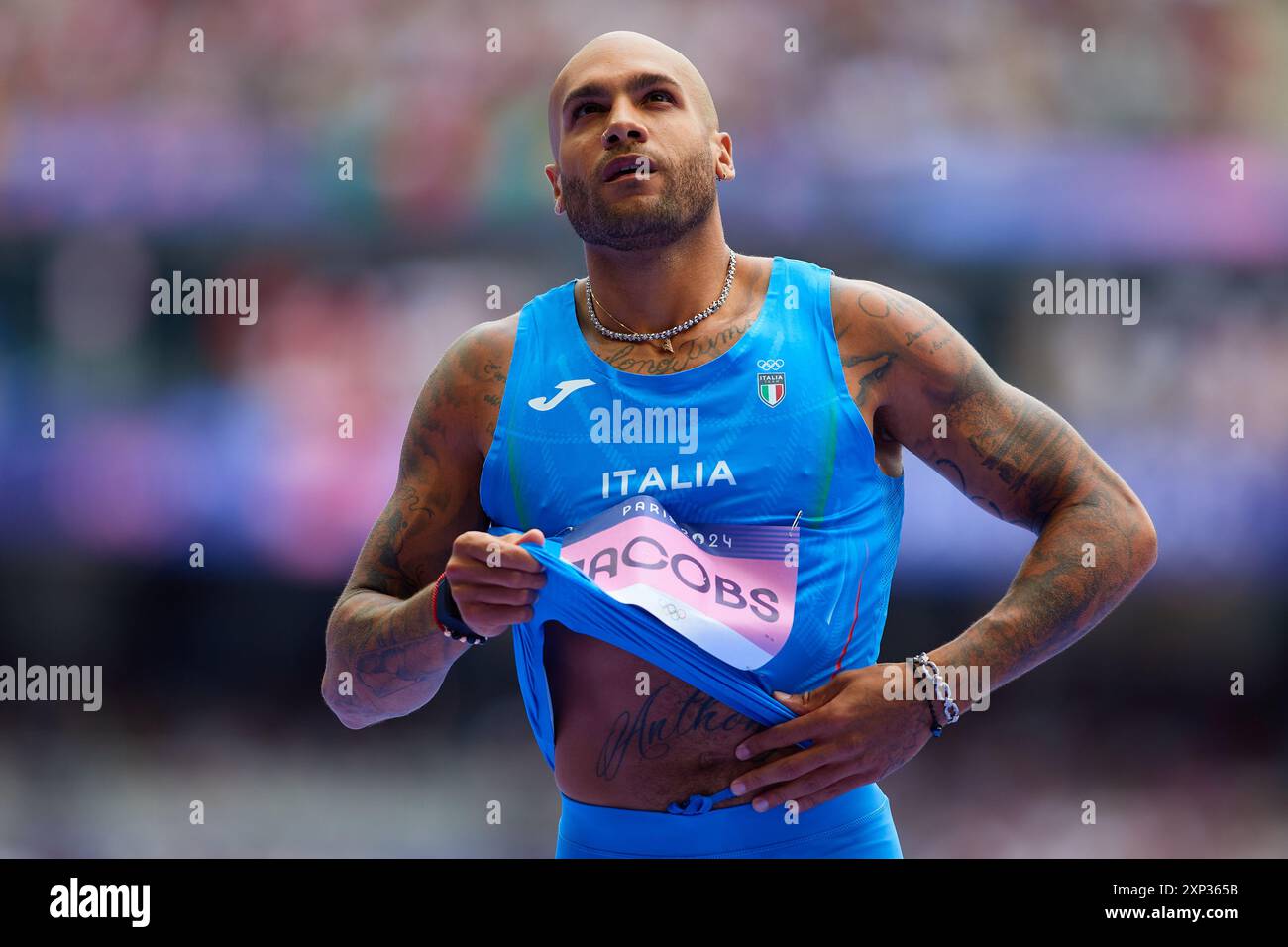 Lamont Marcell Jacobs of Team Italy looks on during the Men's 100m ...