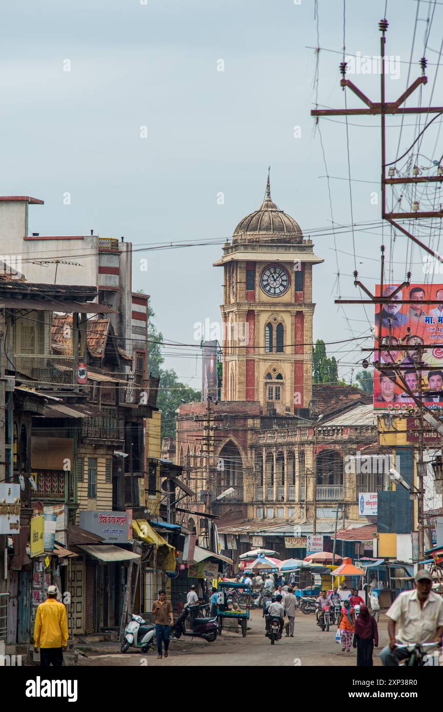06 14 2017 Vintage Old Clock Tower of Laxmi market and shops around him ...