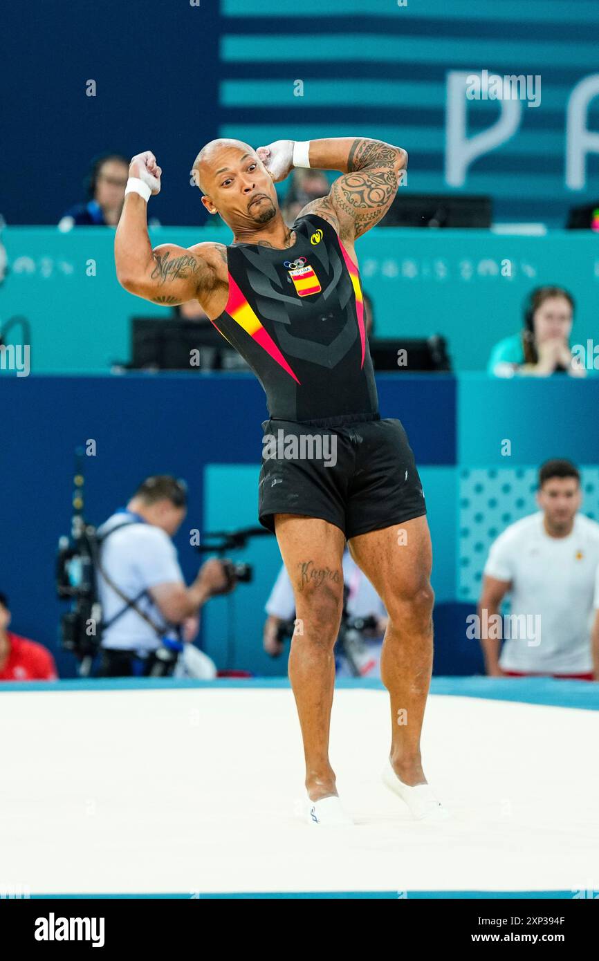 Rayderley Zapata of Spain competes in Men's Floor Exercise Final during ...