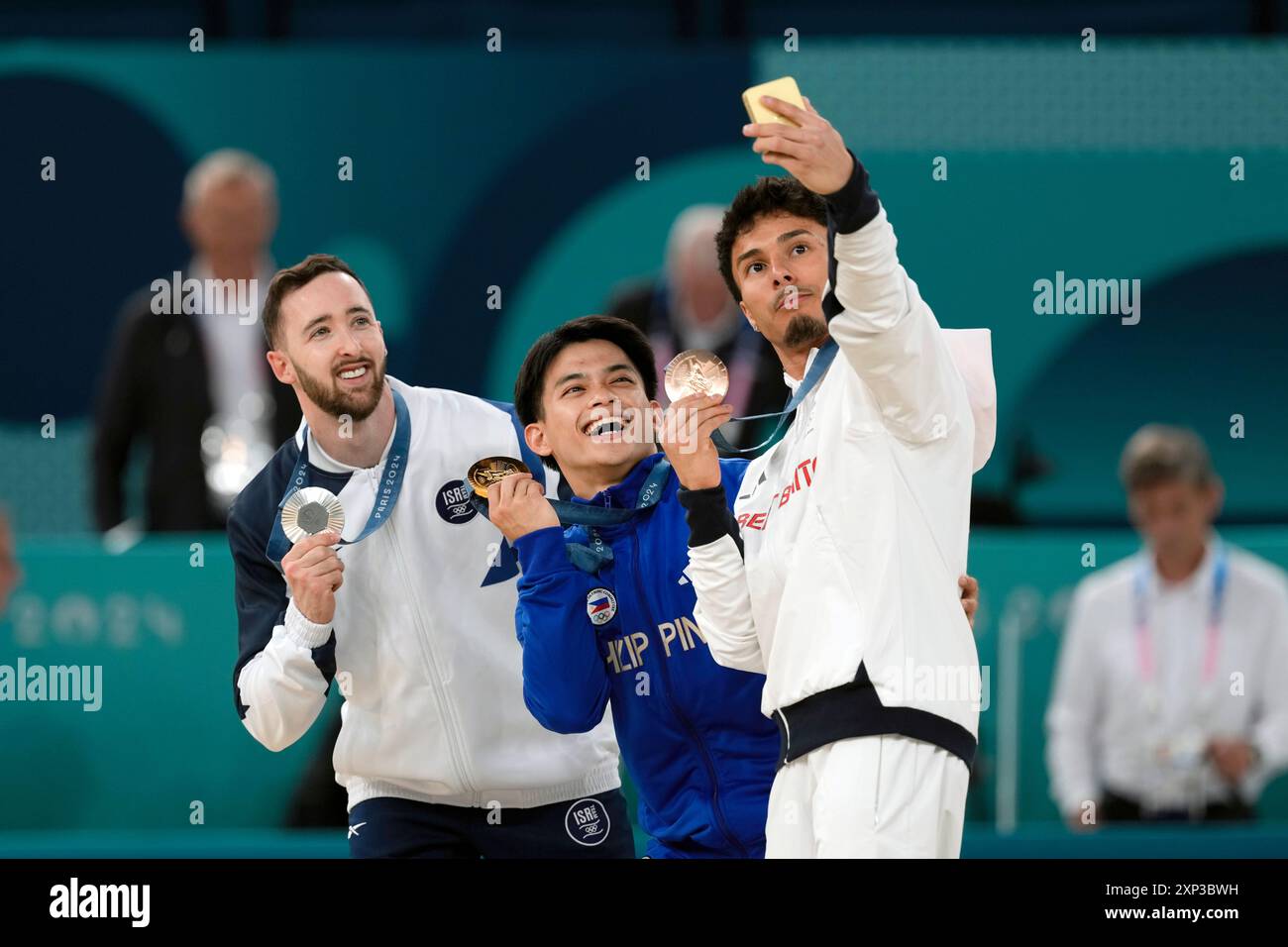 From left to right, silver medalist Artem Dolgopyat, of Israel, gold ...
