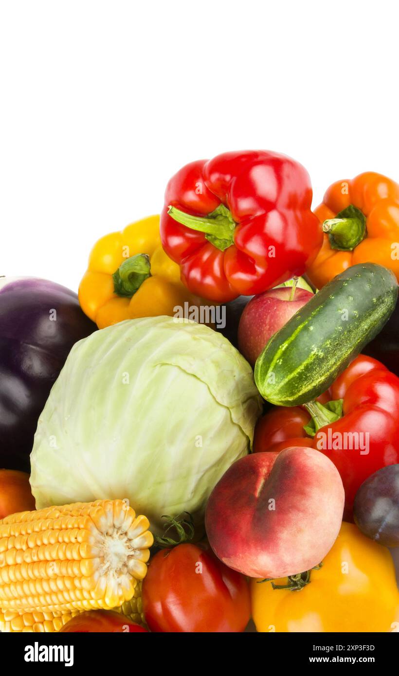Collection fruits and vegetables isolated on a white background ...