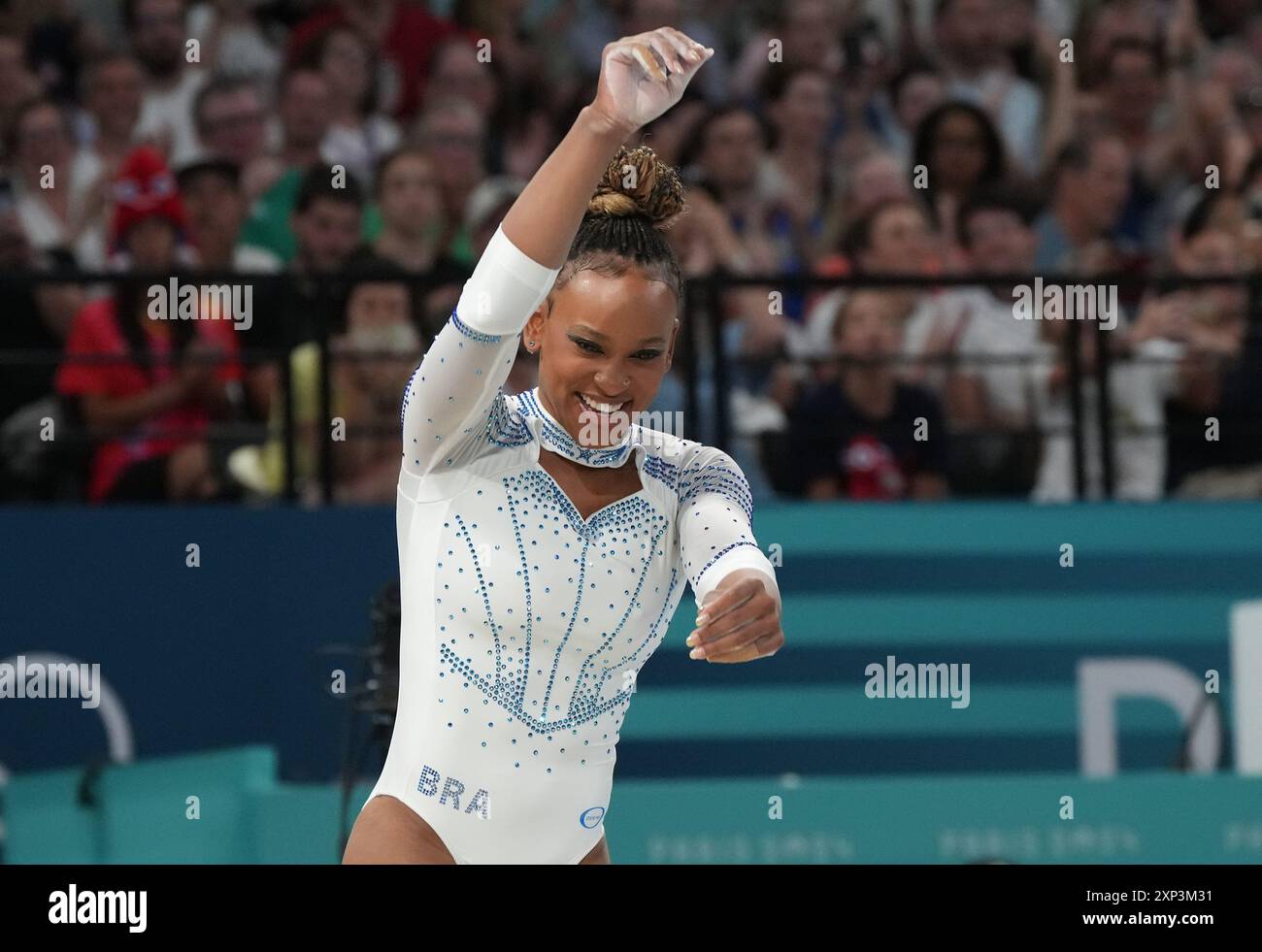 Paris, France. 03rd Aug, 2024. Rebeca Andrade of Brazil performs in the ...