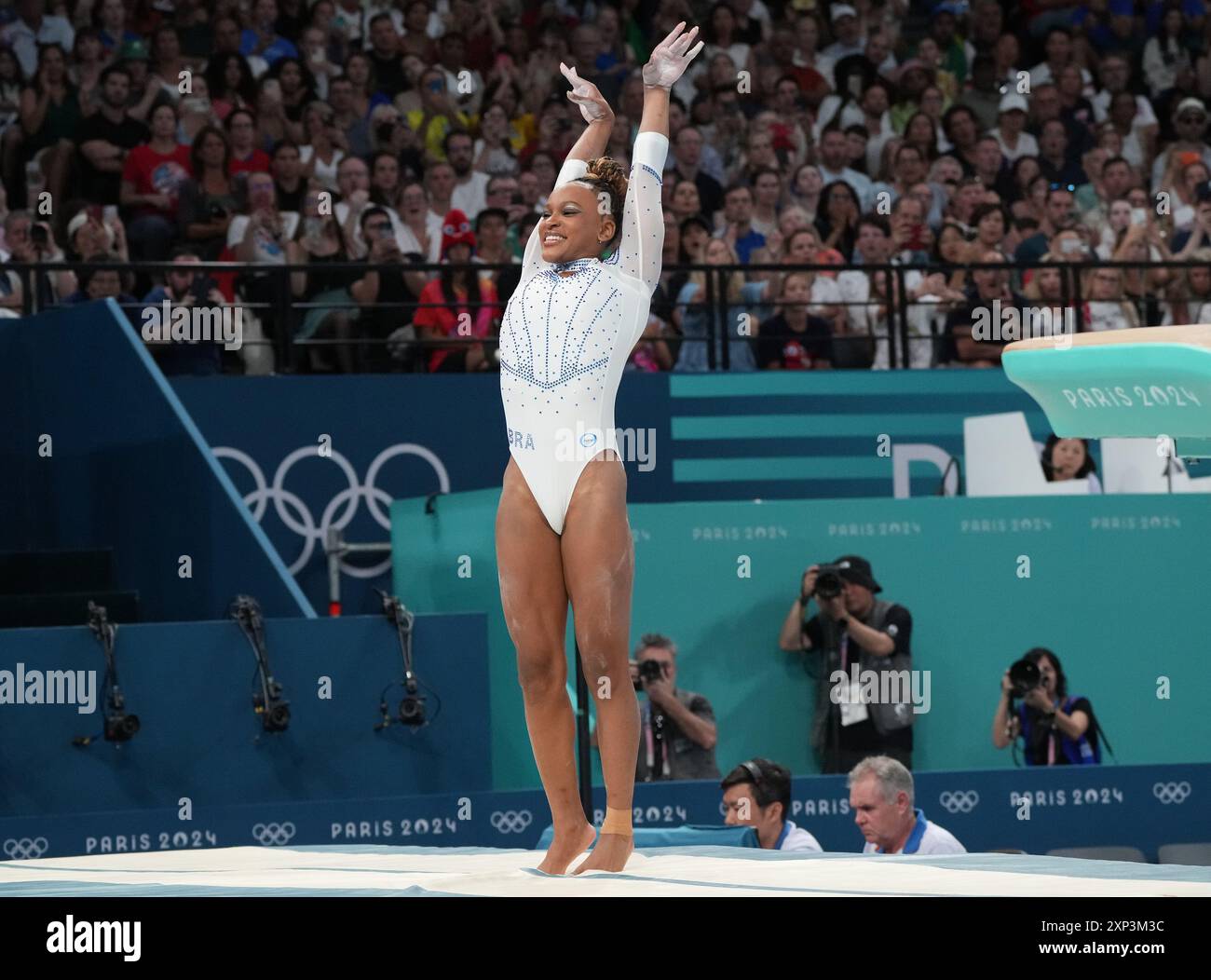 Paris, France. 03rd Aug, 2024. Rebeca Andrade of Brazil performs in the ...