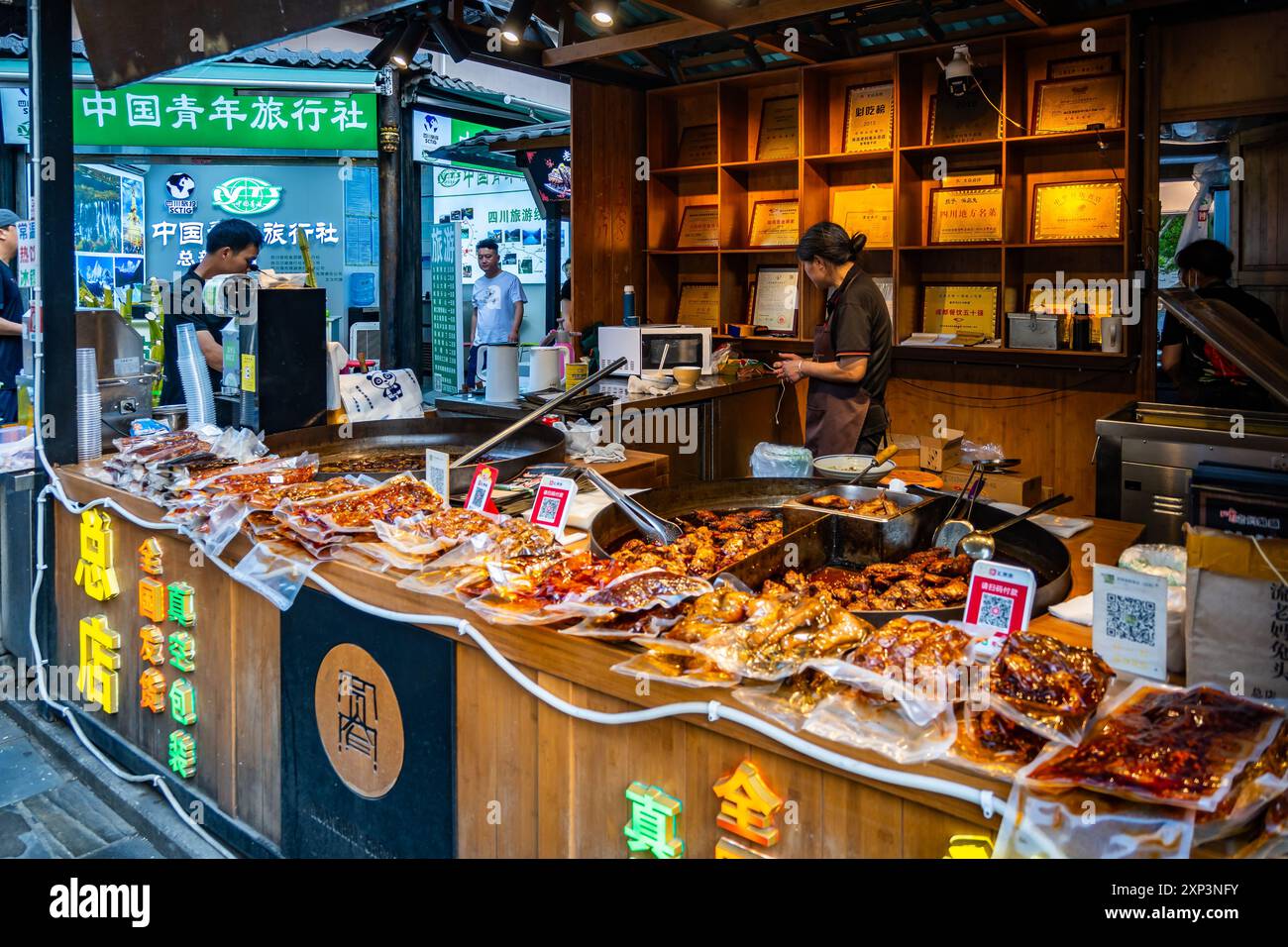 Local delicacies sold at store on a historical street. Chengdu, Sichuan ...