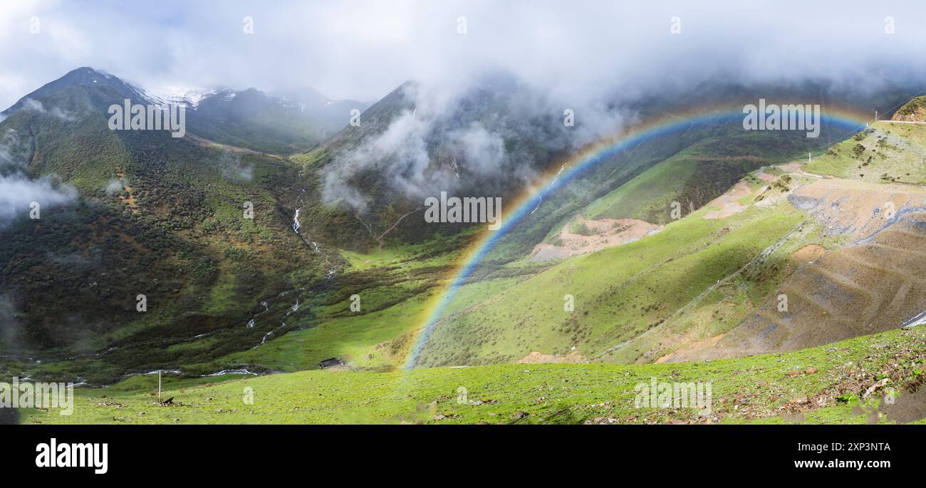 Colorful rainbow over the mountains in western Sichuan, China Stock ...