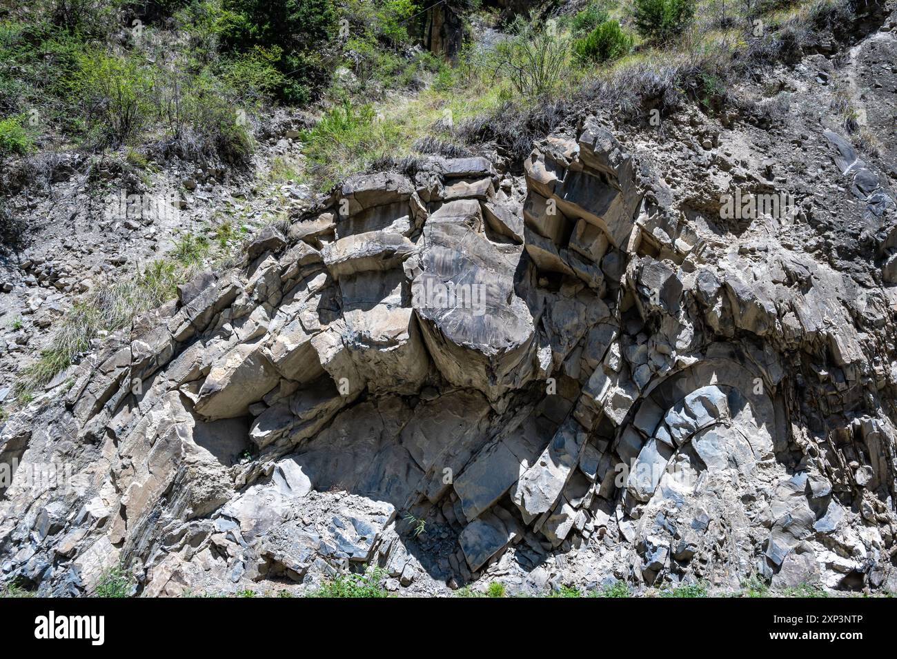 Complex anticline folds in limestone outcrop. Sichuan, China Stock ...
