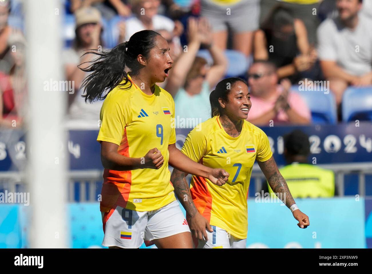 Colombia's Mayra Ramirez, left, celebrates her side's opening goal ...