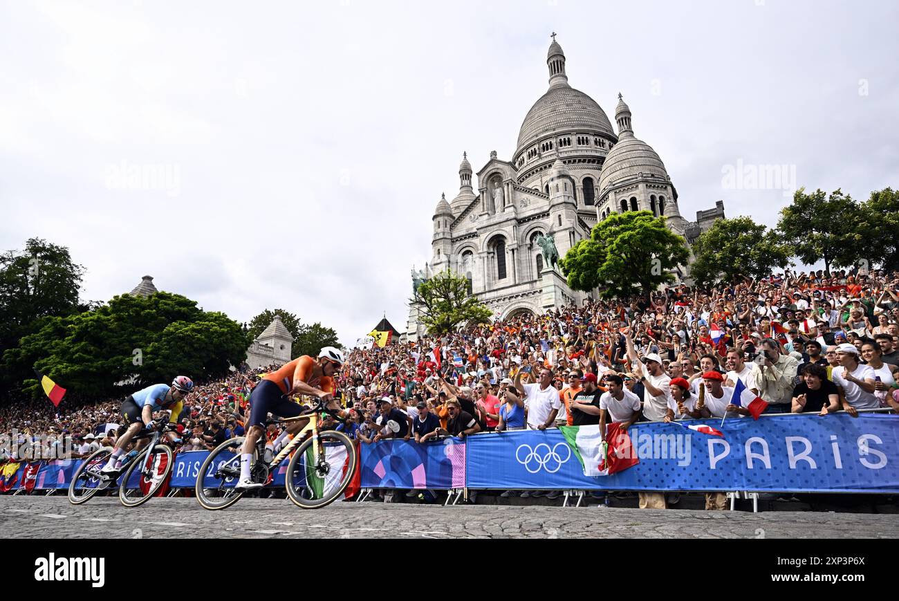 Paris, France. 03rd Aug, 2024. Belgian cyclist Wout van Aert and Dutch ...