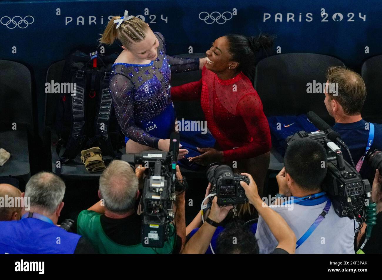 Jade Carey, of the United States, and Simone Biles, of the United ...