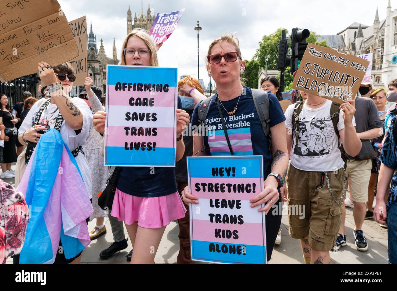 London, UK. 03 August 2024. Trans rights activists from ‘Trans Strike ...