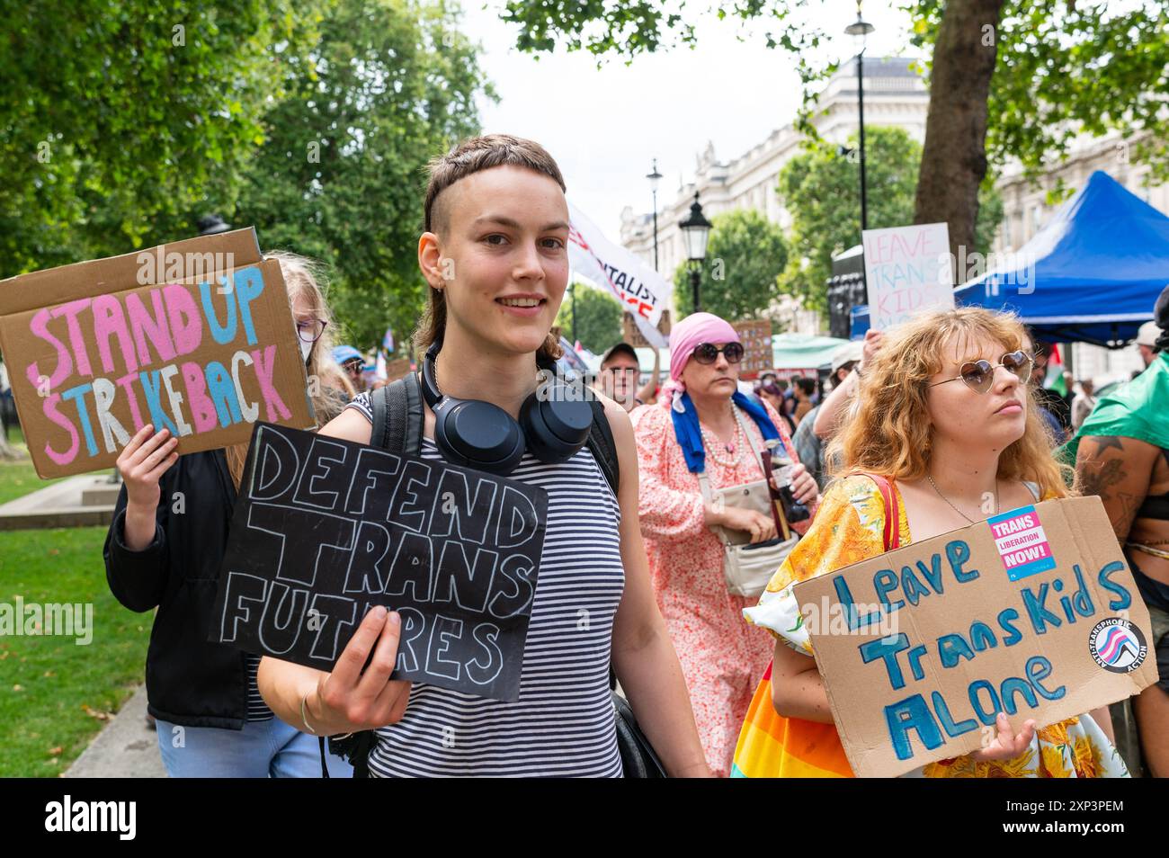 London, UK. 03 August 2024. Trans rights activists from ‘Trans Strike ...