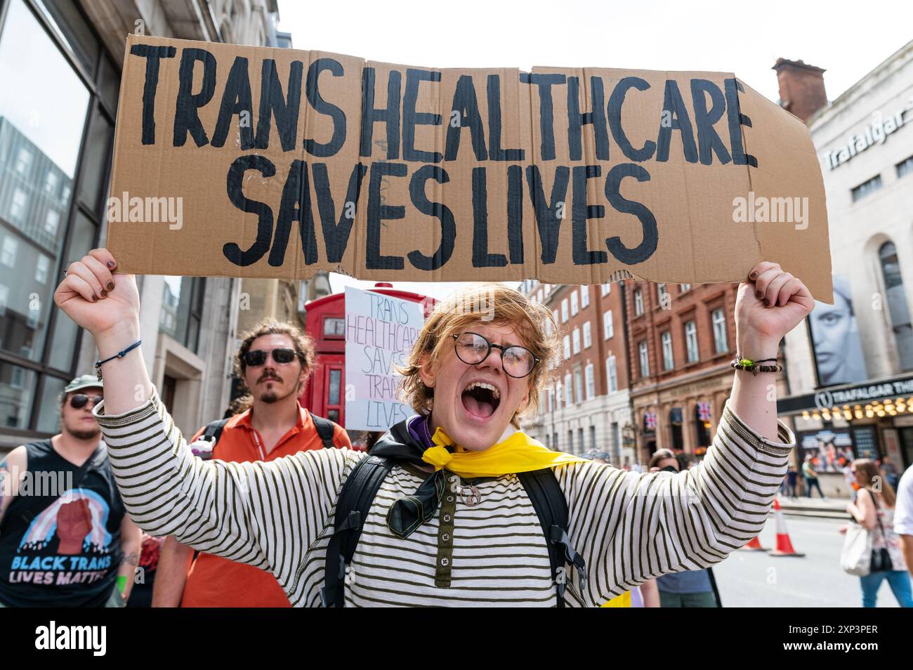 London, UK. 03 August 2024. Trans rights activists from ‘Trans Strike ...