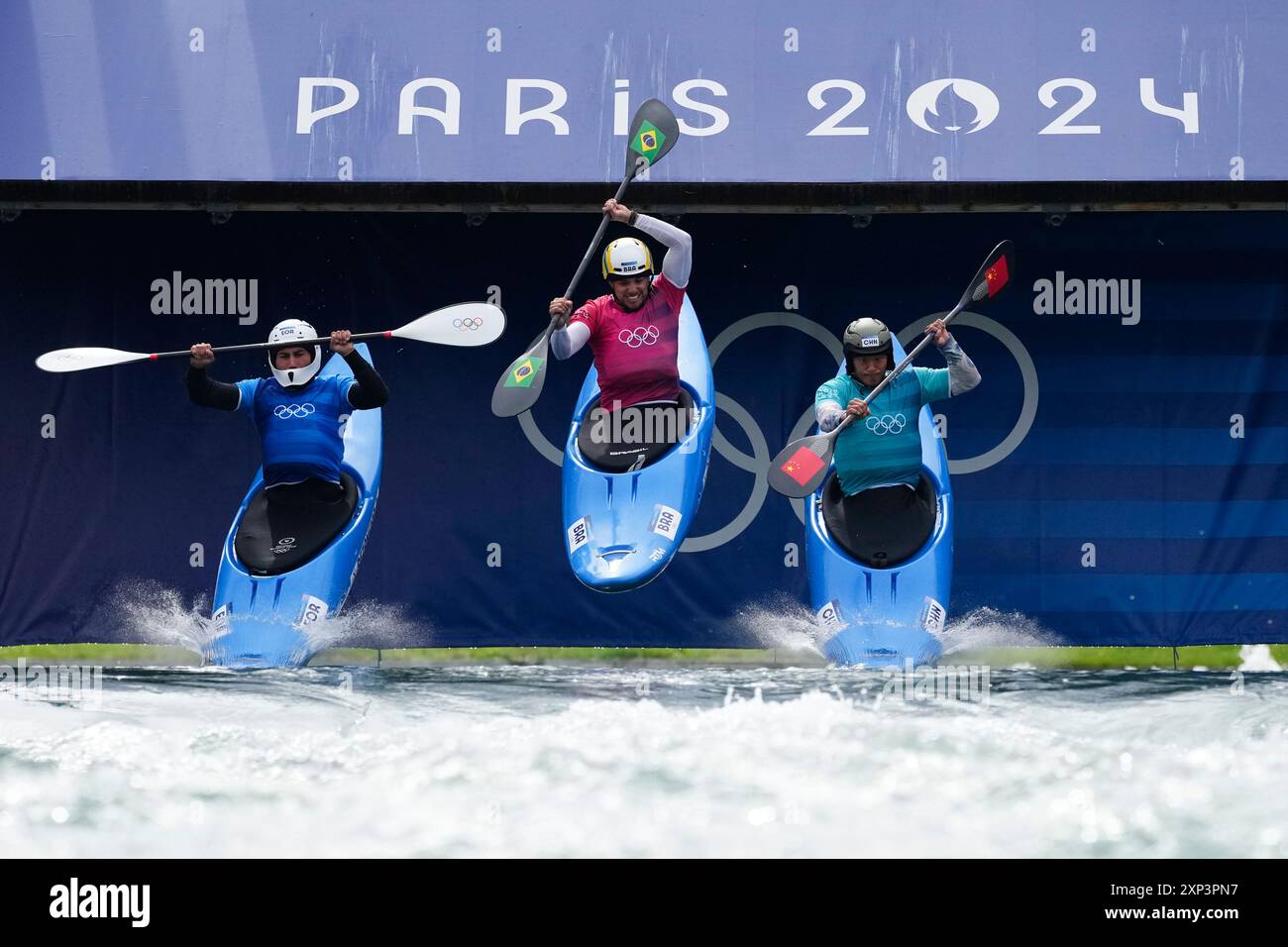 Pedro Goncalves of Brazil competes in the men's kayak cross against ...