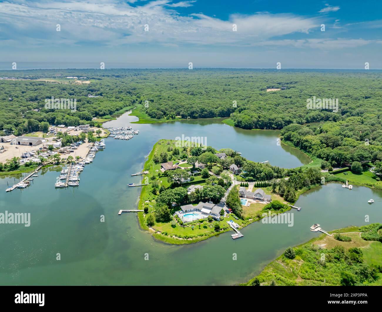 aerial view of the lower end of three mile harbor Stock Photo - Alamy