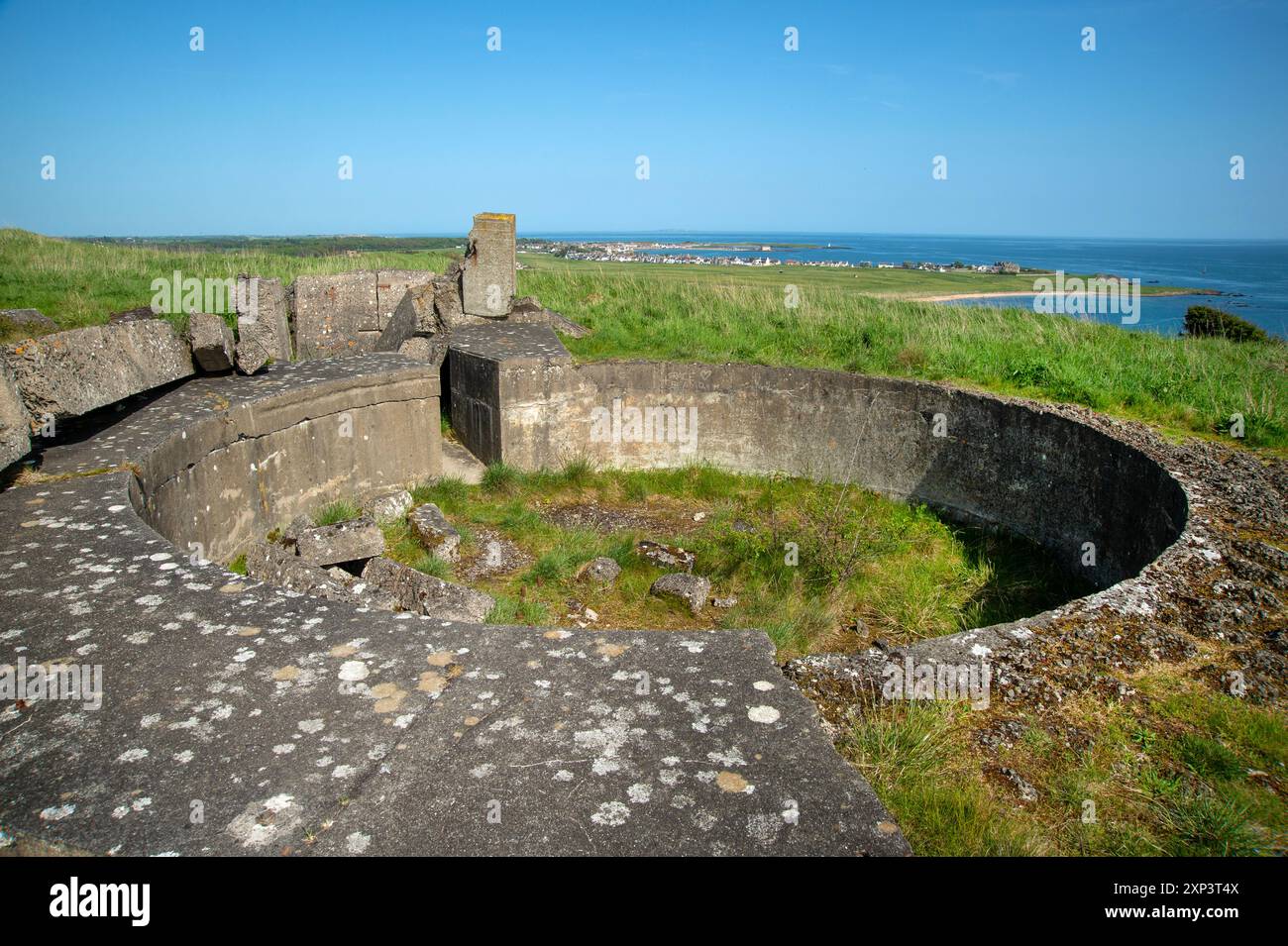 the remains of a concrete gun emplacement high above the Firth of Forth ...