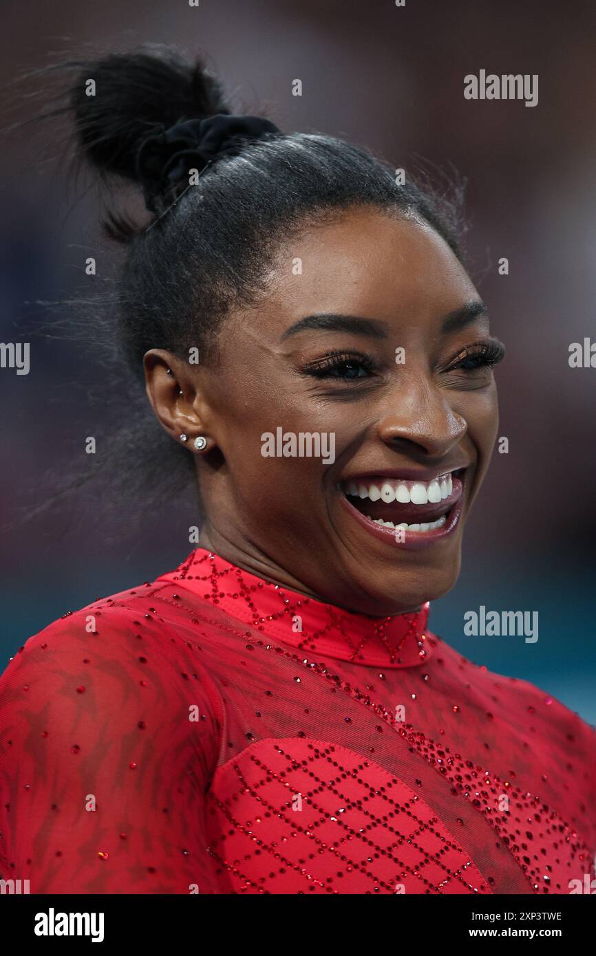 PARIS, FRANCE. 3rd Aug, 2024. Simone Biles of Team United States reacts ...
