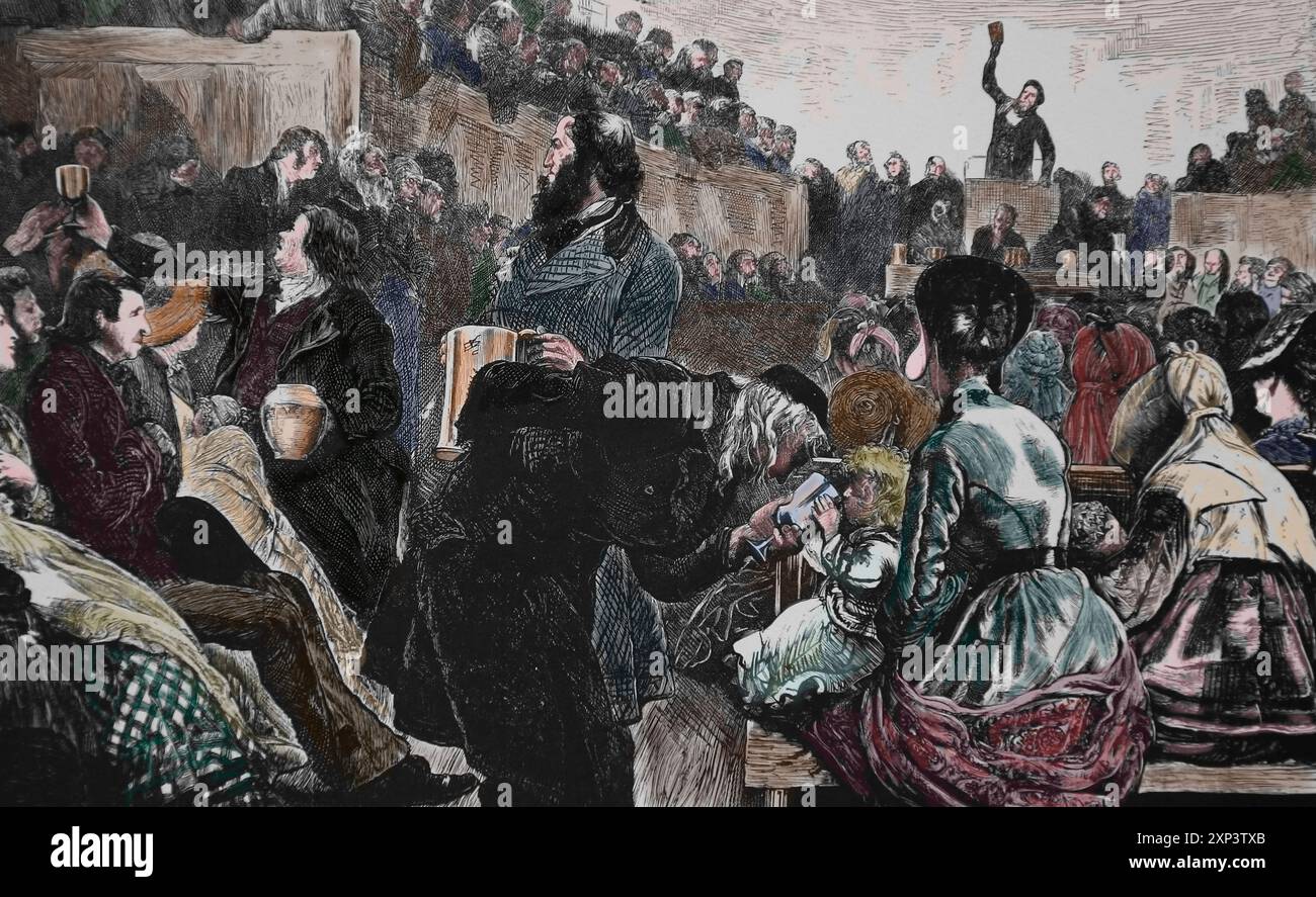 Brigham Young . A Mormon religious service. Mombom temple in Salt Lake City. Utah. Harper's ...