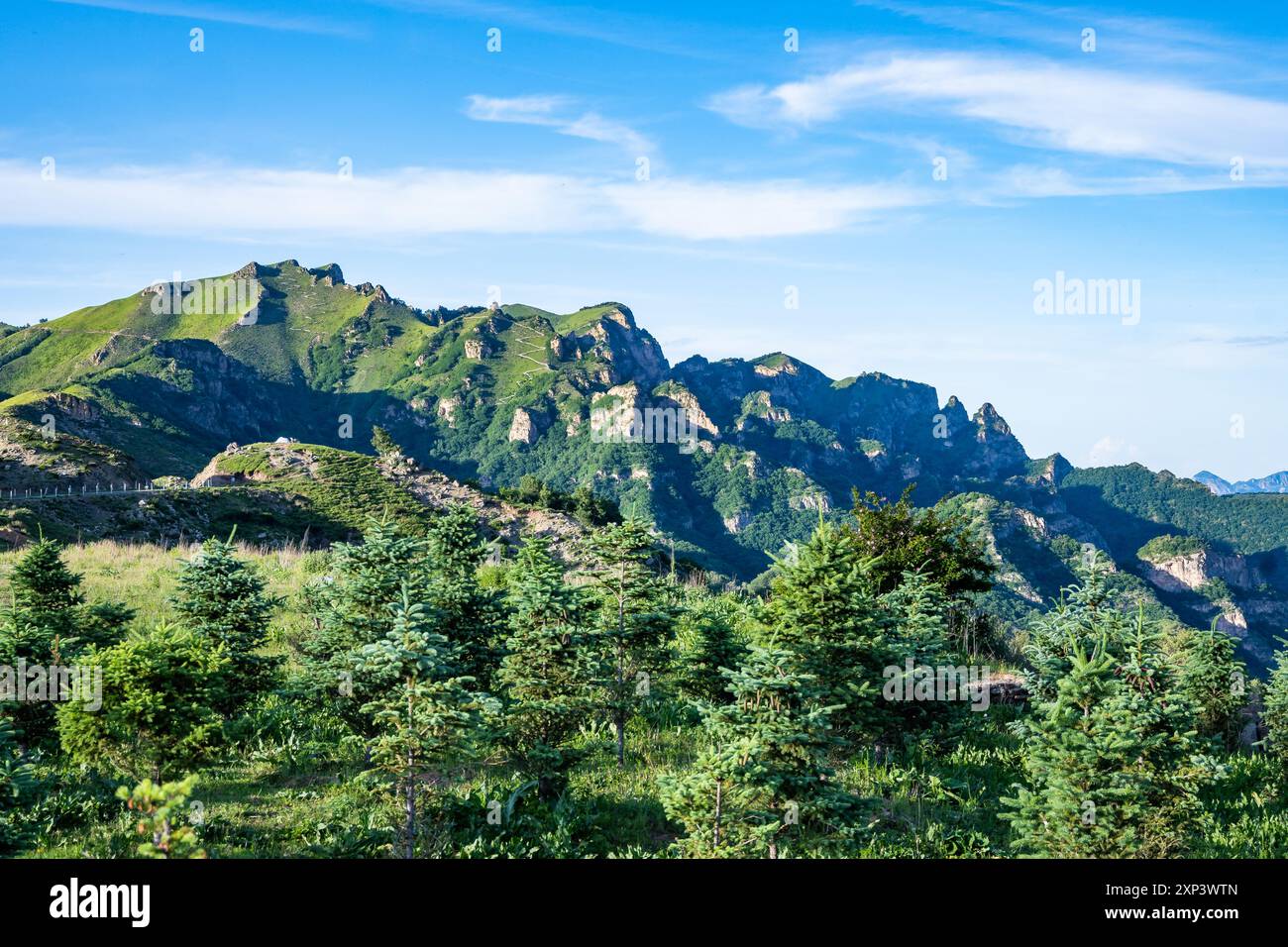 View of mountain peaks around Lingshan 灵山. Beijing, China Stock Photo ...