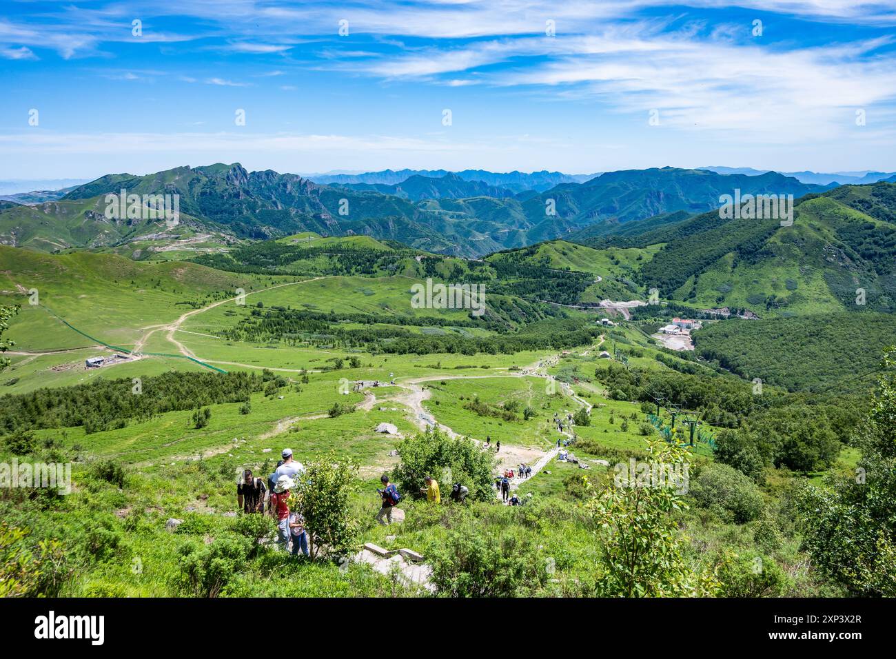 Hikers enjoy the view from the top of Lingshan 灵山. Beijing, China Stock ...