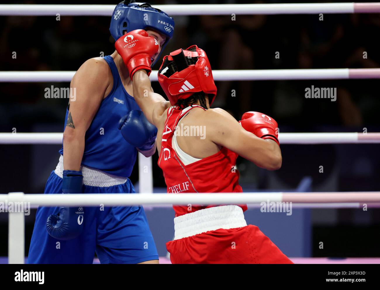 Algeria's Imane Khelif (right) and Hungary's Luca Anna Hamori during ...