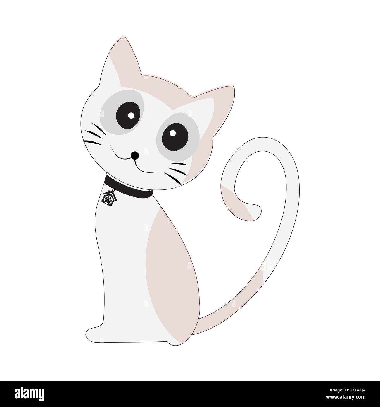 Cartoon Cat with Black Collar, Vector illustration of a cute cartoon ...